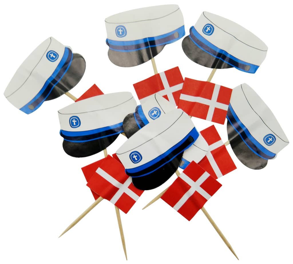 Studenter Hue og flag på stick, blå - 12 stk. - Student Blå ...